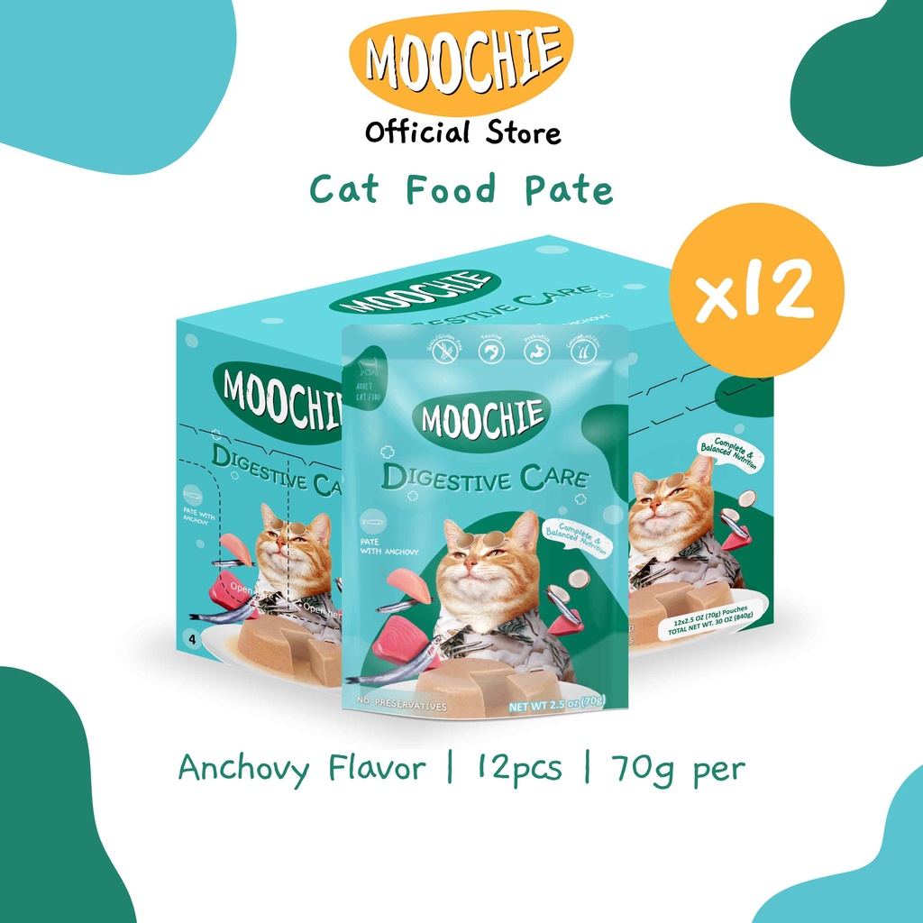 Moochie Value Box Wet Cat Food Pate Digestive Care Anchovy Flavor 70g ...