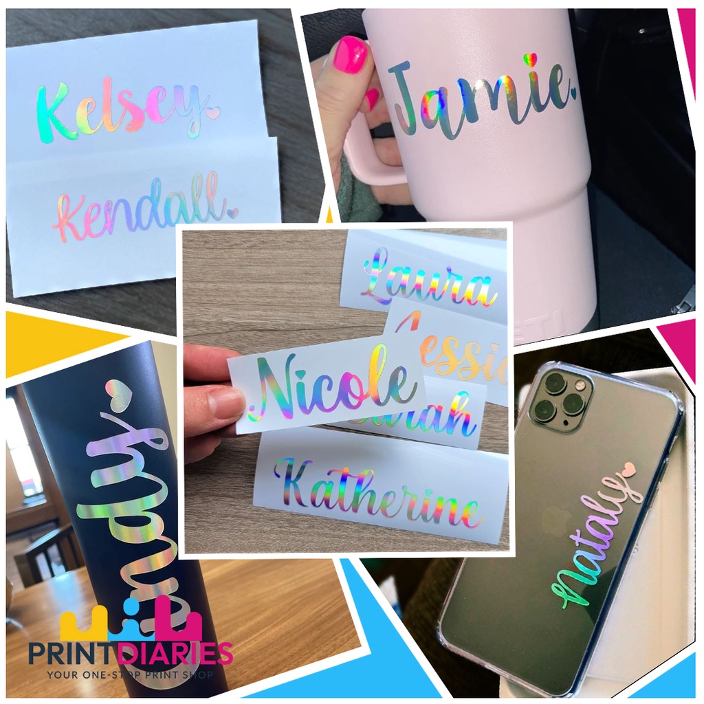 Customized holographic name vinyl sticker , decal Name Logo Sticker etc ...