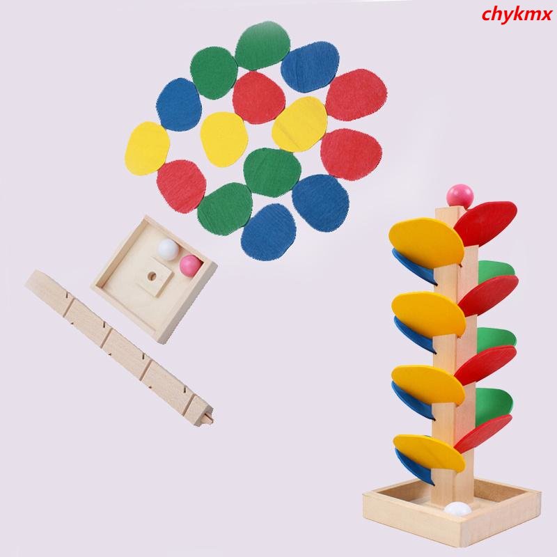Colorful Leaf Design Ball Drop Tower Wooden Building Blocks Tree Toys 8 ...