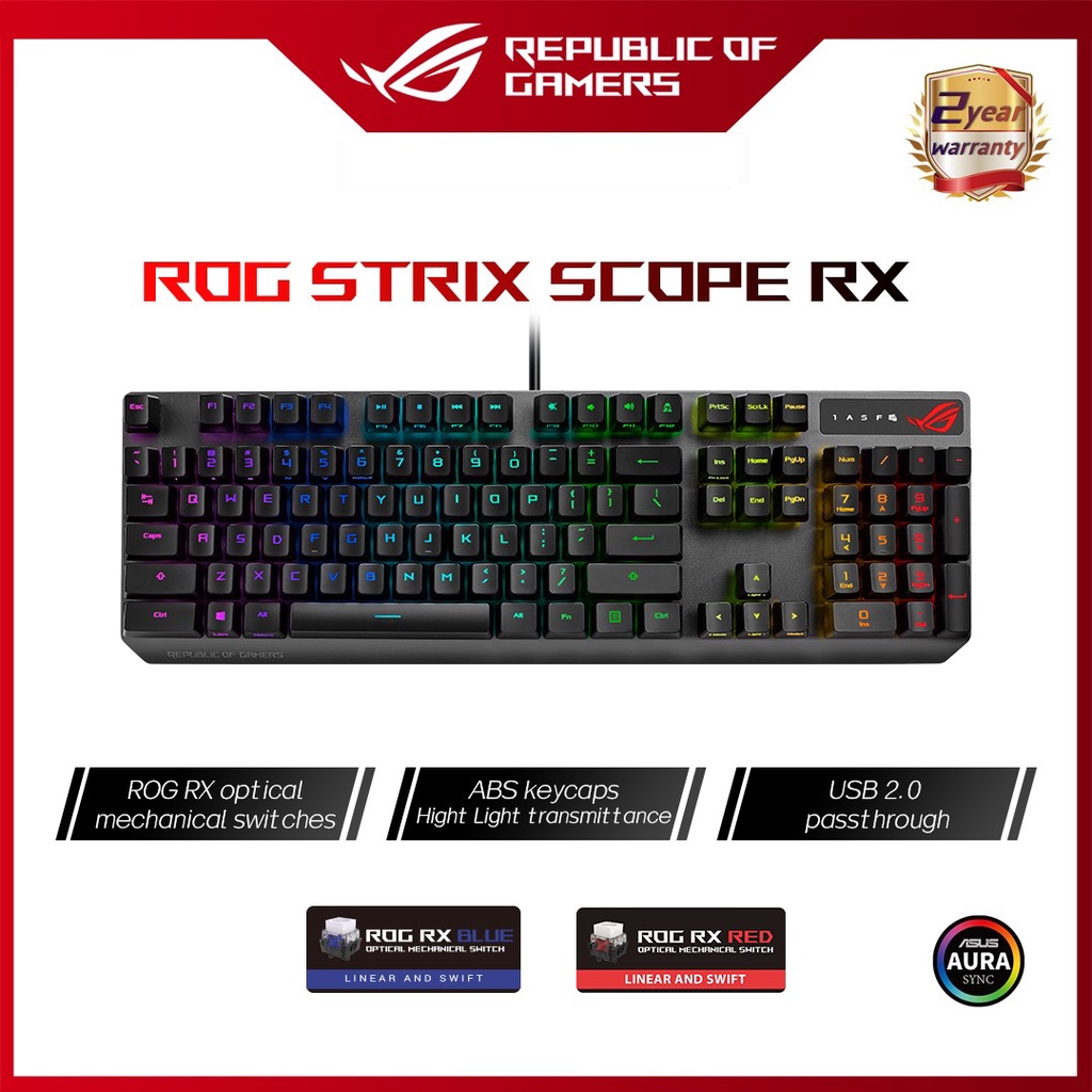 ASUS ROG Strix Scope RX Gaming Keyboard with ROG RX Optical Mechanical ...