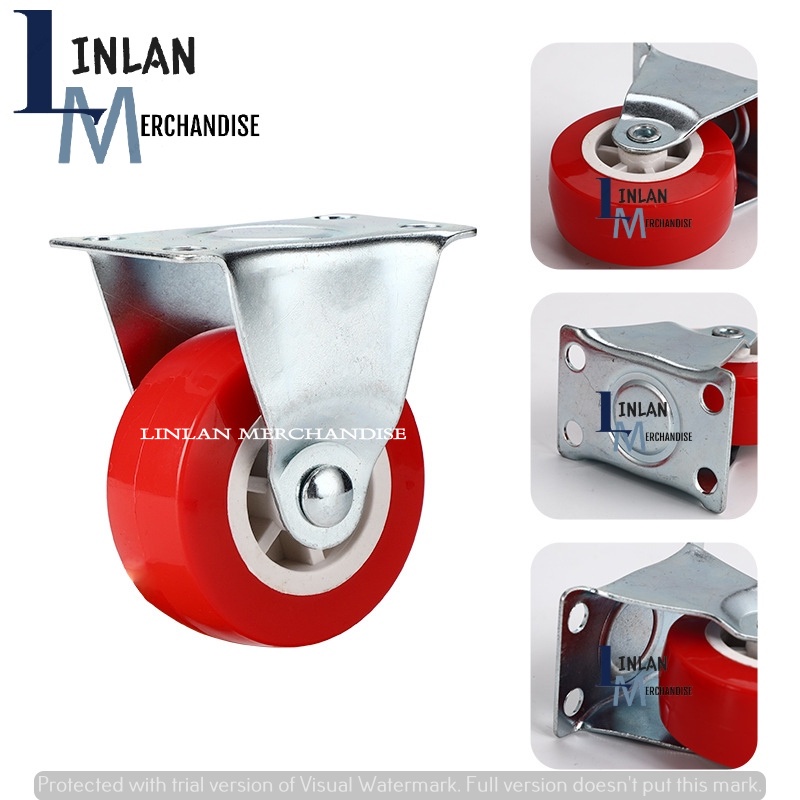 4 PCS RED PVC Universal Rail Fixed Casters Wheel RIGID (1 INCH/2 INCH/2 ...