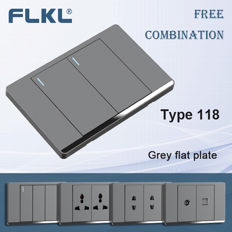 FLKL Wall Switch Socket Frosted Gray 118 Type Switch Socket PC Material Household Wall 6 holes ...