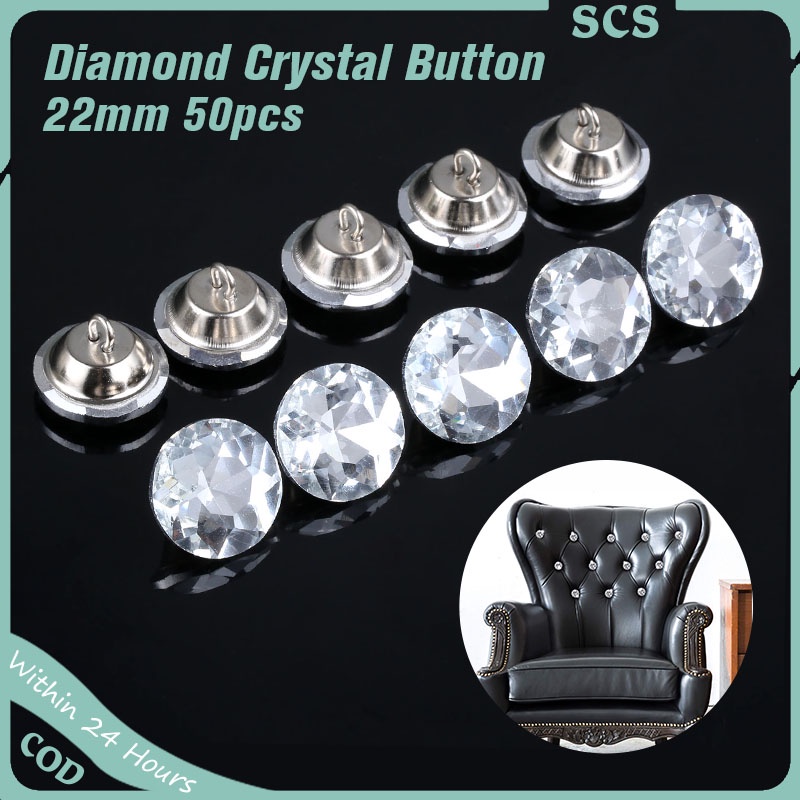 50Pcs Clear Crystal Upholstery Buttons Rhinestone Round Buttons with ...