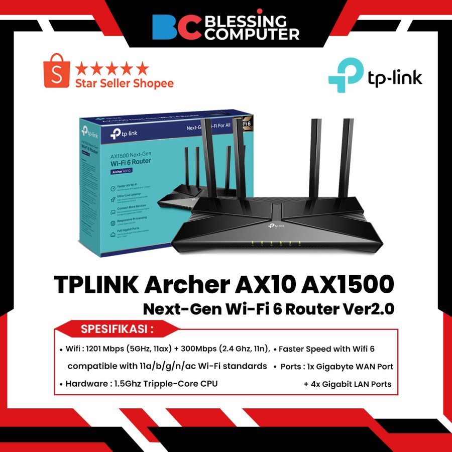 Tplink Archer AX10 AX1500 Next-Gen Wi-Fi 6 Router Ver2.0 | Shopee ...