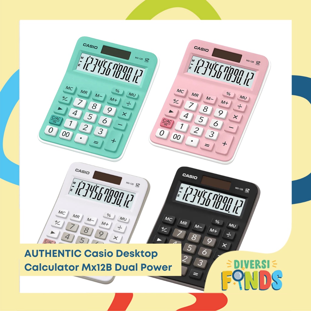 AUTHENTIC CASIO MX-12B Mini Desk Type Calculator black, white, and ...
