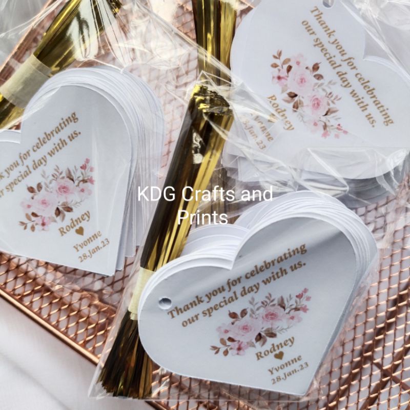 15 pcs - Heart-Shaped Thank You Tags for Wedding / Baptism / Birthdays ...