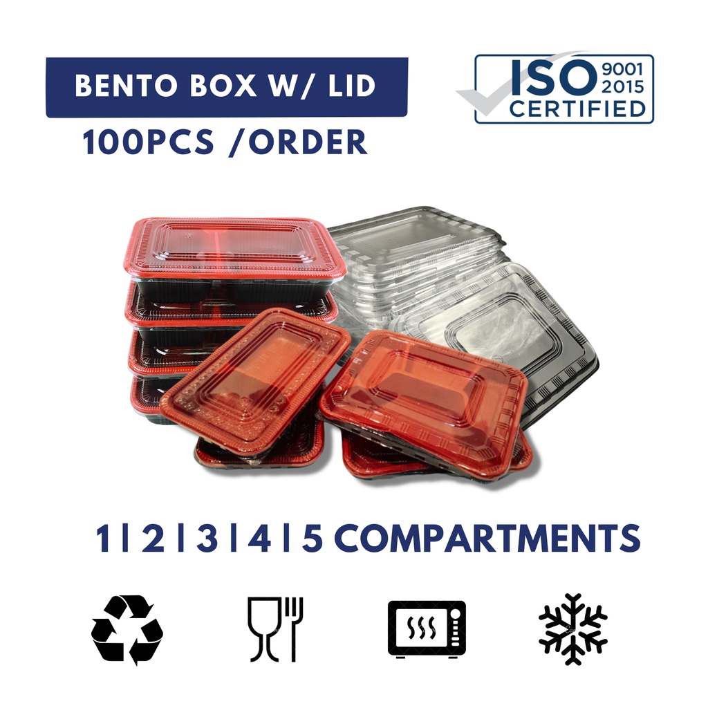 [100pcs] Bento Box with Plastic Lid (1 /2 / 3 / 4 / 5 Divisions ...