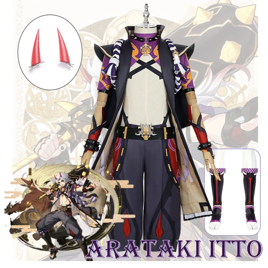 High Quality Genshin Impact Arataki Itto Cosplay Costume Uniform Wig Anime Halloween High