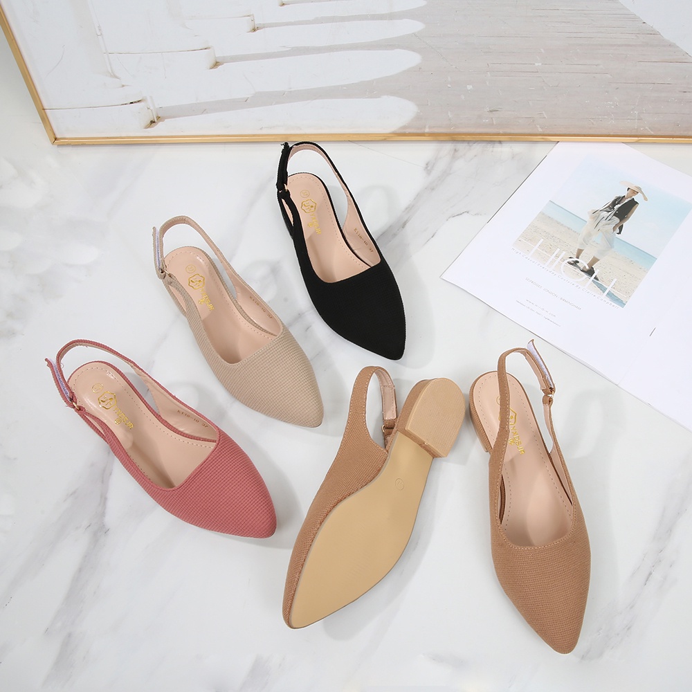 Korean Point Closed Toe Slingback Block 1cm Heel Sandals for Women ...