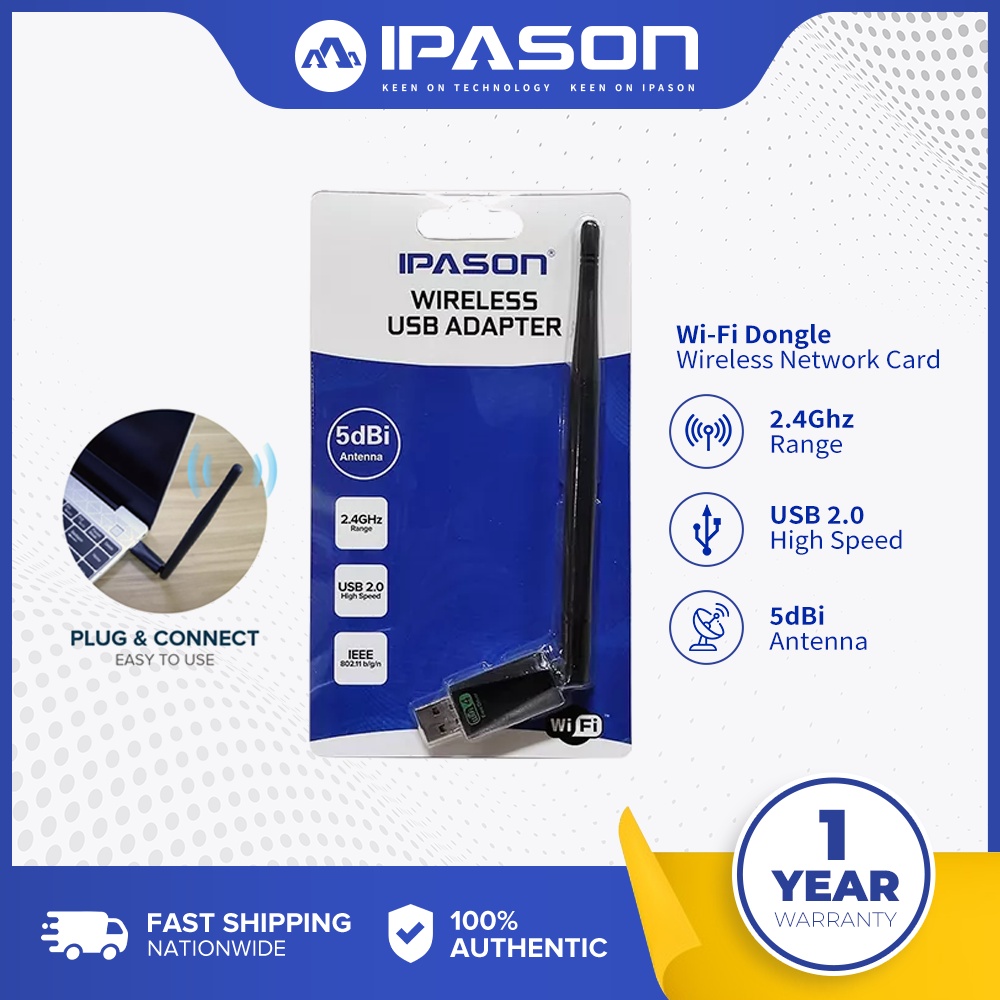 Ipason Wi-Fi Dongle Wireless Network Card Receiver For Desktop Computer ...