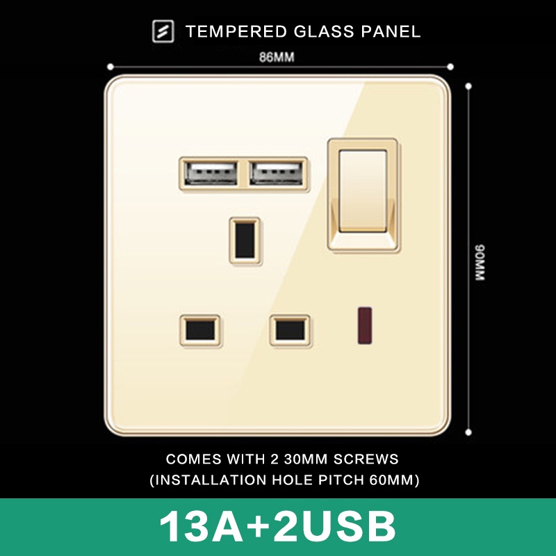 LEJIA Ultra Frameless gold Wall Glass Panel Switch 13 Amp Modern ...