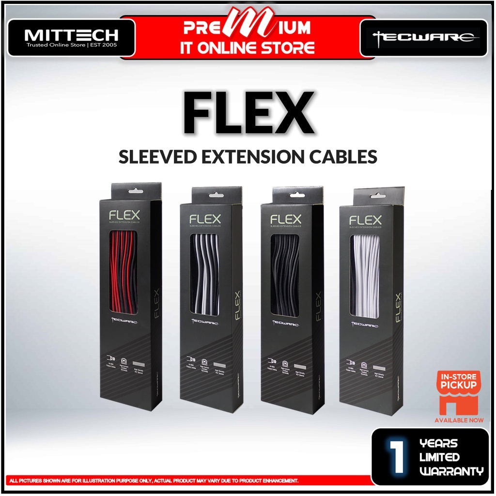 Tecware Flex Sleeved Extension Cables 1 x 24pin Cable 1 x 4+4pin Cables ...