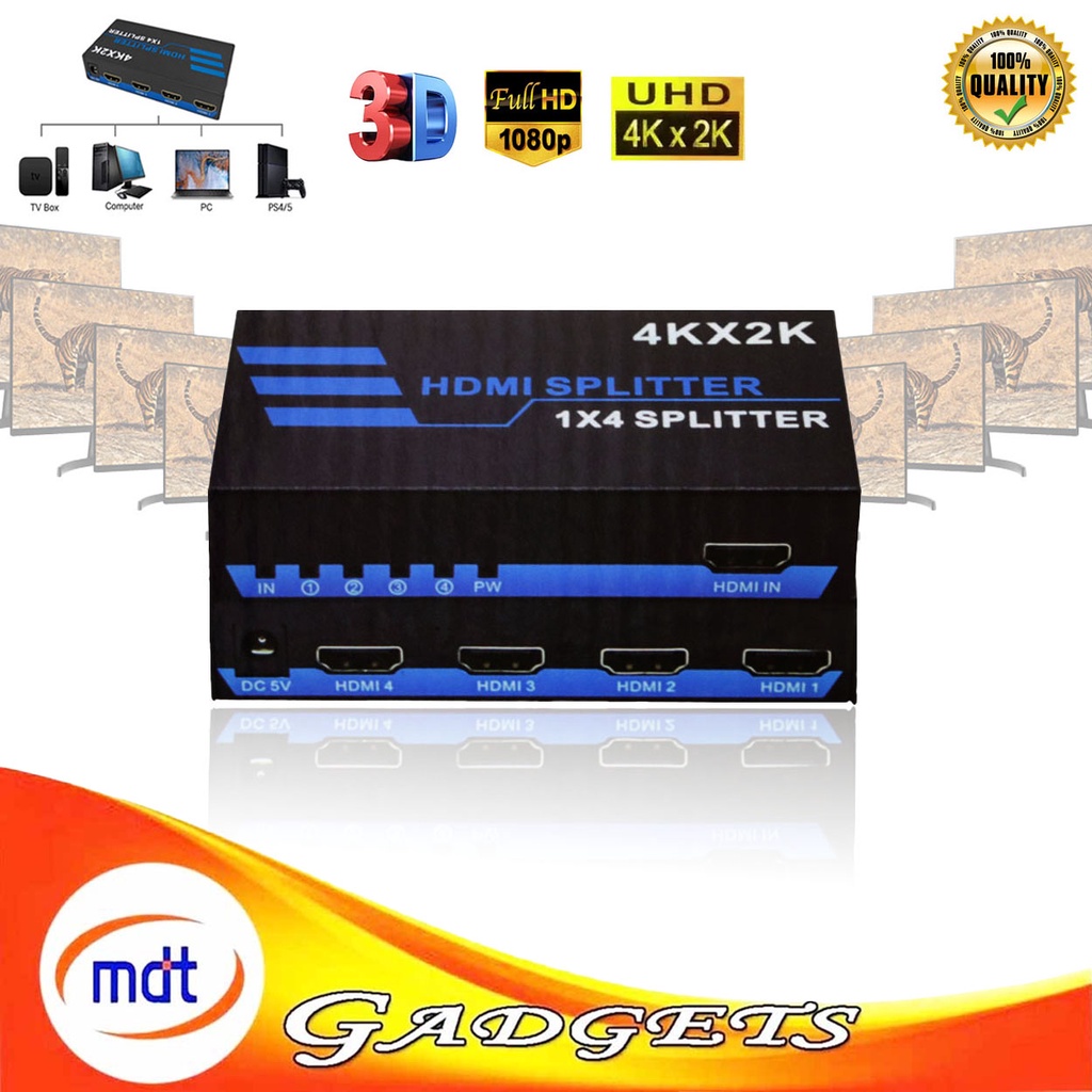 1x4 HDMI Splitter 1 In 4 Out HDMI Splitter Audio Video Distributor Box ...