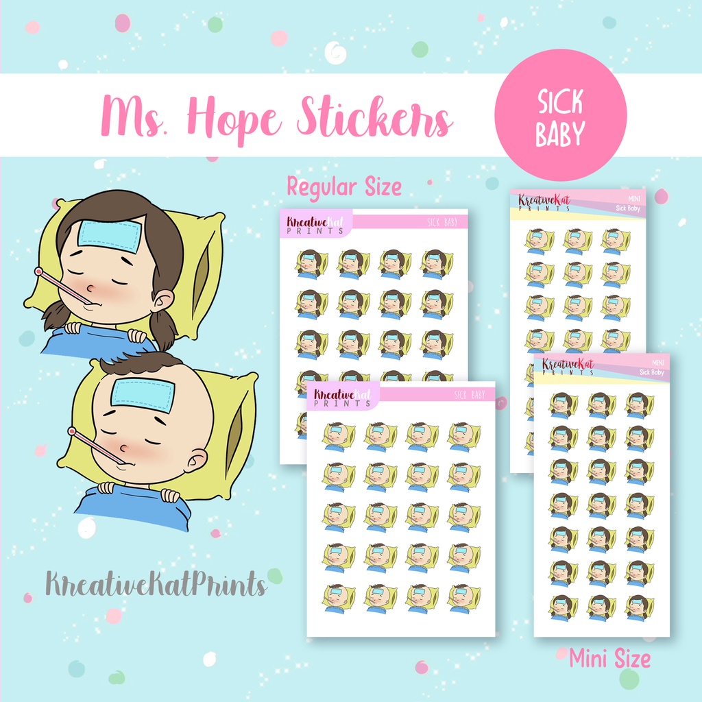 Planner Stickers - SICK BABY Stickers, Fever, Cold, Cough, CHeck-up ...