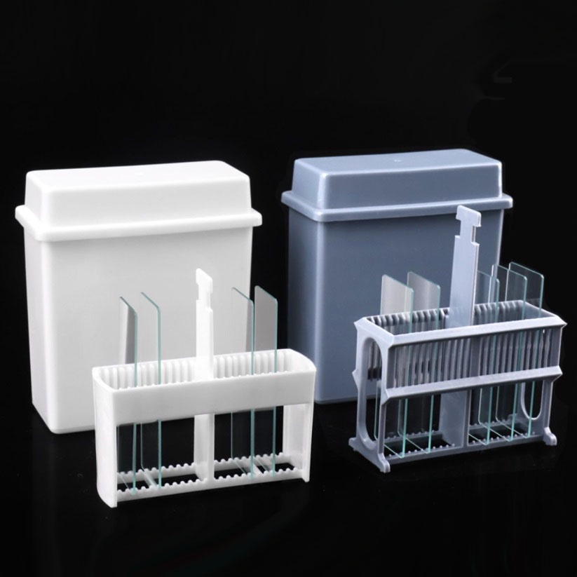 2 in 1 Gray/White 24 Pieces Plastic Microscope Slides Staining Rack ...