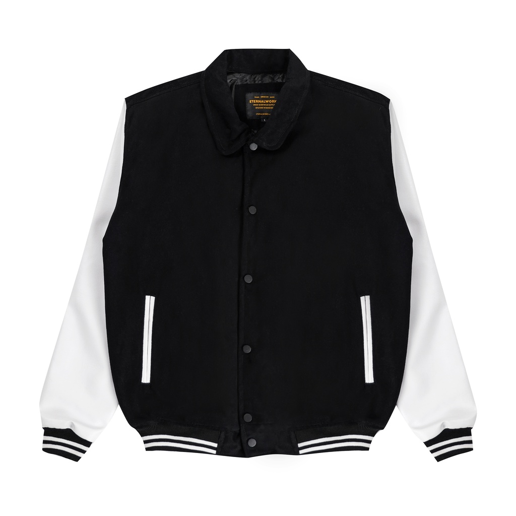 Eternalworks BLACK WHITE COLLAR VARSITY JACKET - BOMBER JACKET - BASIC ...
