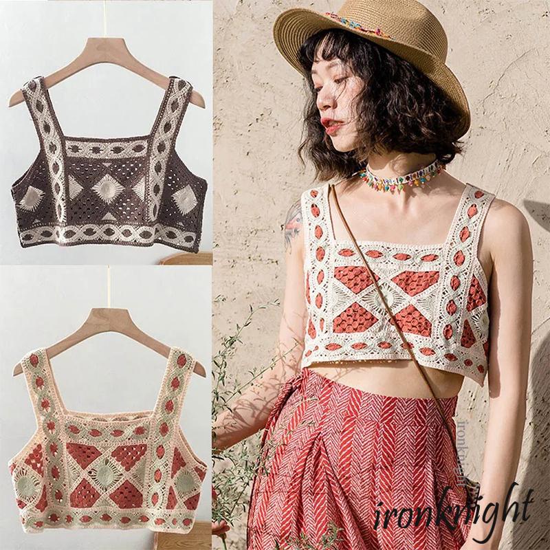 ironknight-Women´s Bohemian Square Neck Hollow Out Crochet Tank Tops ...