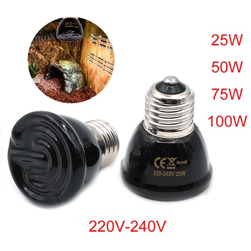 AC 220V Reptile Heat Lamp Bulb Pet Infrared 25/50/75/100 Watt Ceramic ...
