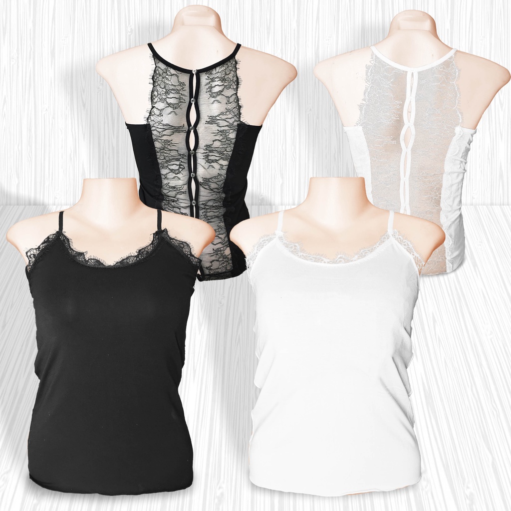 Pink Laine Boutique Women's Cotton Laced Spaghetti top with back lace ...