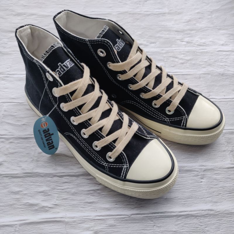Advan Reborn Hi Top High Cut Black Canvas Sneakers with Beige Lace and ...