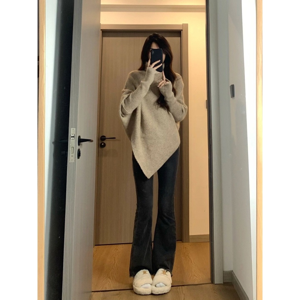 High Neck Solid Color Thick Soft Waxy Lazy Style New Irregular Design ...