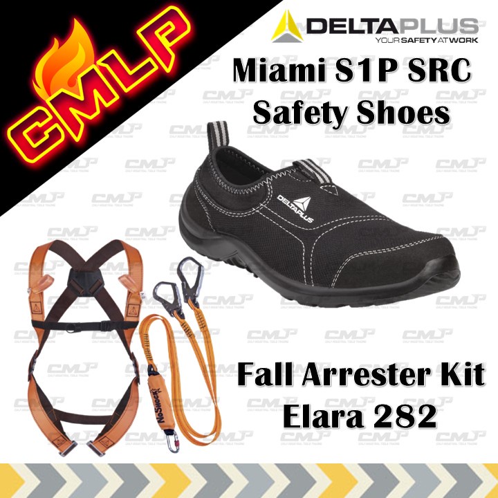 DELTA PLUS Fall arrester Kit [Elara 282] with ELTA PLUS Miami Black S1P ...