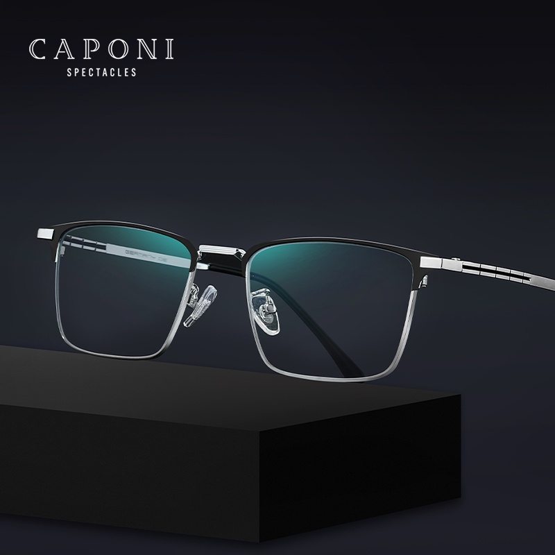 CAPONI Classic Eye Glasses For Men Metal Blue Light Blocking Optical ...