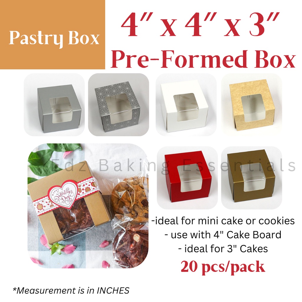 20pcs Mini Cake Box 4″ x 4″ x 3″ Pre-Formed Box | Shopee Philippines