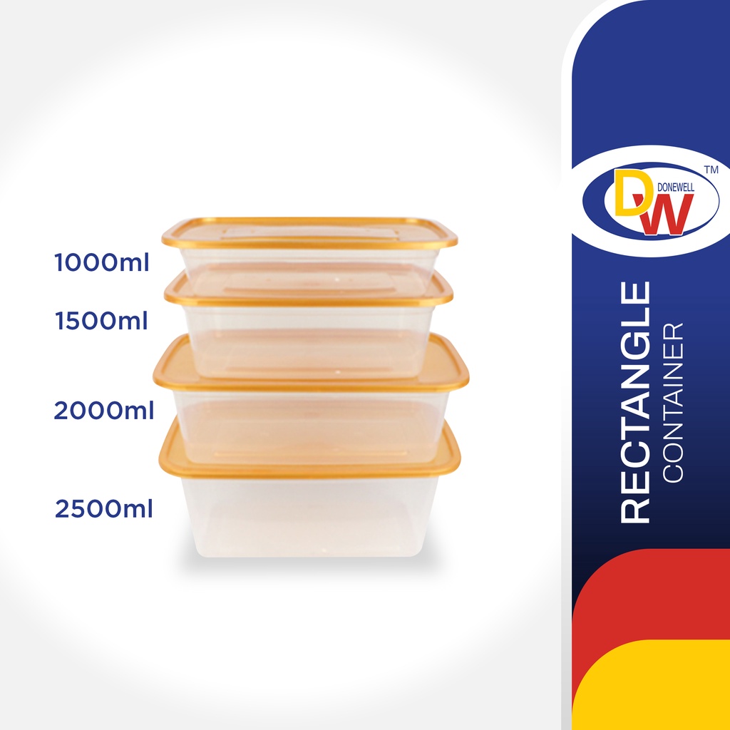 Donewell Rectangle 1000, 1500, 2000, 2500 Gold Lid Microwavable Food ...