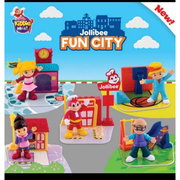 complete set of 5 Jollibee Fun City toys original Kiddie Meal sealed ...