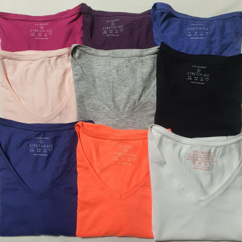 PRIMARK V-Neck Body Hug T-shirt | Super Stretch | Runs Big | Shopee ...