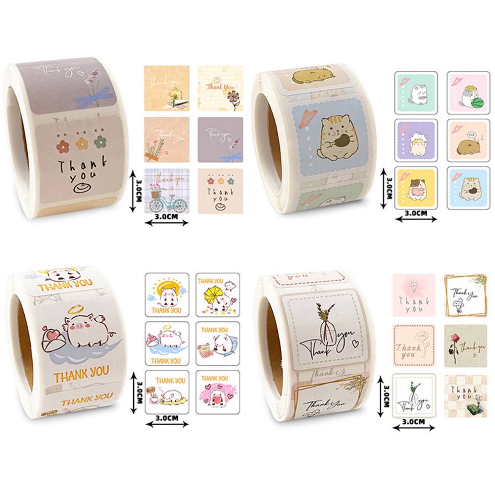 300pcs/roll Square Cartoon Thank You Stickers Animal Thank You Seal ...