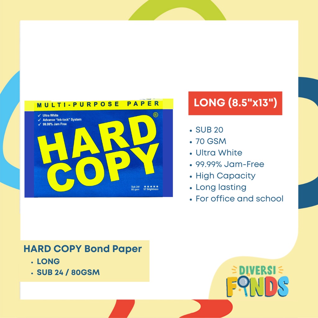 Hard Copy Hardcopy Bond Paper/ Copy Paper Sub 24 / 80 GSM LONG | Shopee ...