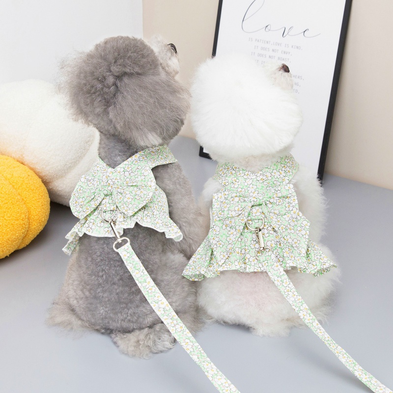 Dog Harness Dress with Leash Set Princess Pet Clothes Doggie Outfits S ...