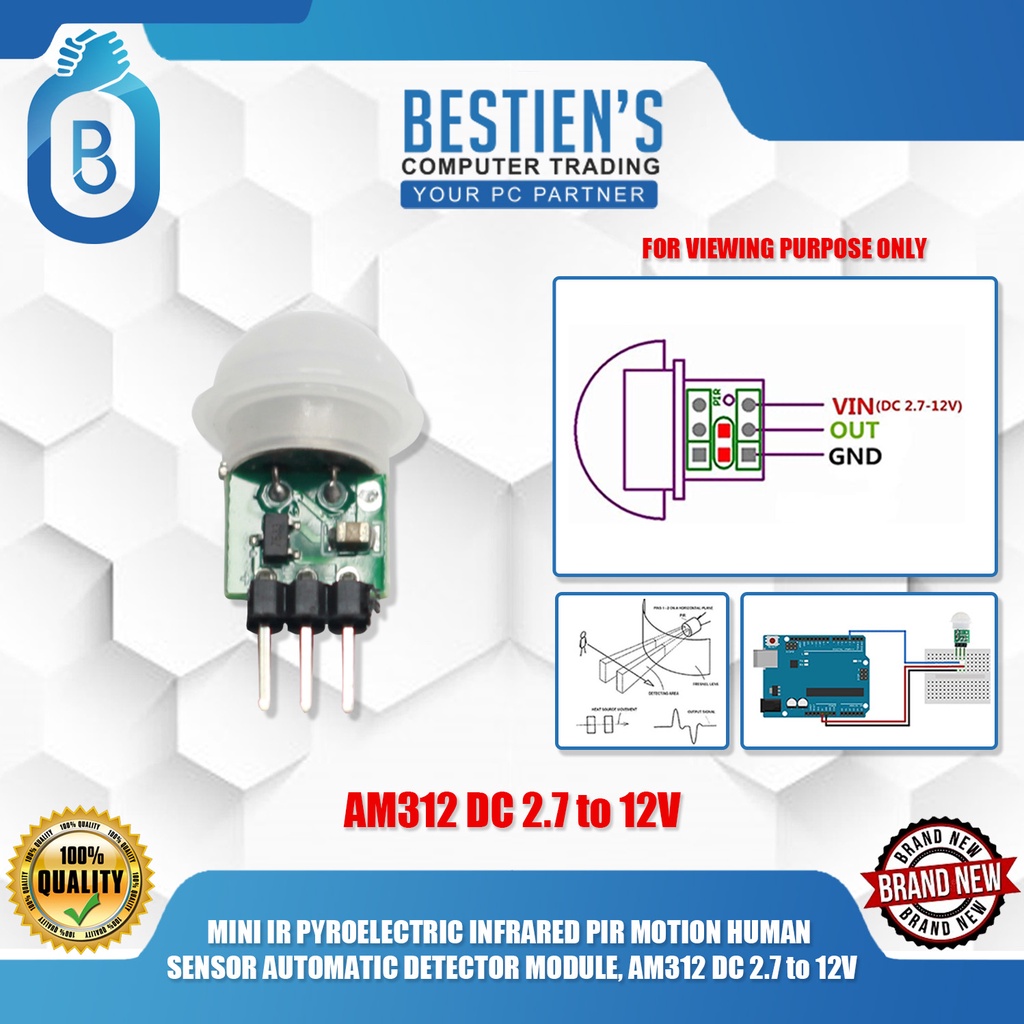 MINI IR PYROELECTRIC INFRARED PIR MOTION HUMAN SENSOR AUTOMATIC DETECTOR MODULE, AM312 DC 2.7 to ...