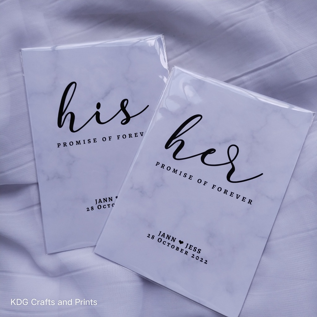 1 pair - His and Her Wedding Vows Card - Minimalist / Simple / Elegant ...