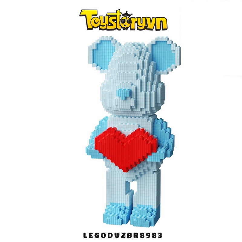 Nano Block Bearbrick 32cm Blue Heart-hugging Bear with Hammer + LED ...