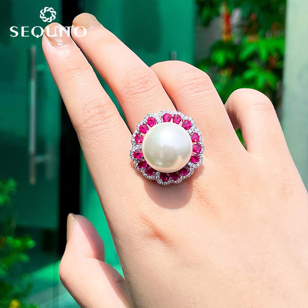 SEQUITO Elegant Inlaid Rose Red AAA Zirconia Crystal Stone with Baroque ...
