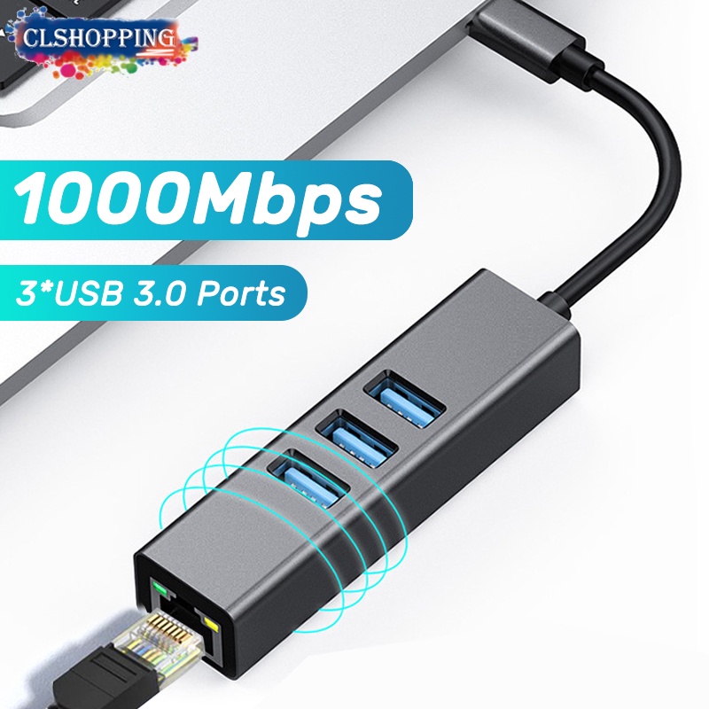USB C HUB 1000Mbps 3 Ports USB 3.0 Type C HUB USB to Rj45 Gigabit ...
