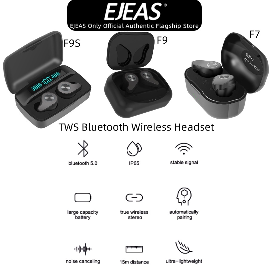 EJEAS F7/F9/F9S TWS Bluetooth Earphones Wireless Earbuds LED Display ...