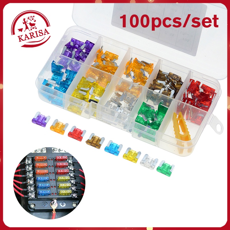 100Pcs Car Mini Blade Fuse Kit 3A 5A 7.5A 10A 15A 20A 25A 30A Blade ...