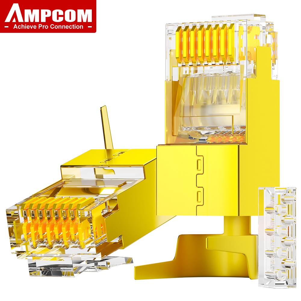 Ampcom 2 Piece Cat6a And Cat7 Shielded Rj45 Modular Plug Connector 50u 8p8c Rj45 Connector
