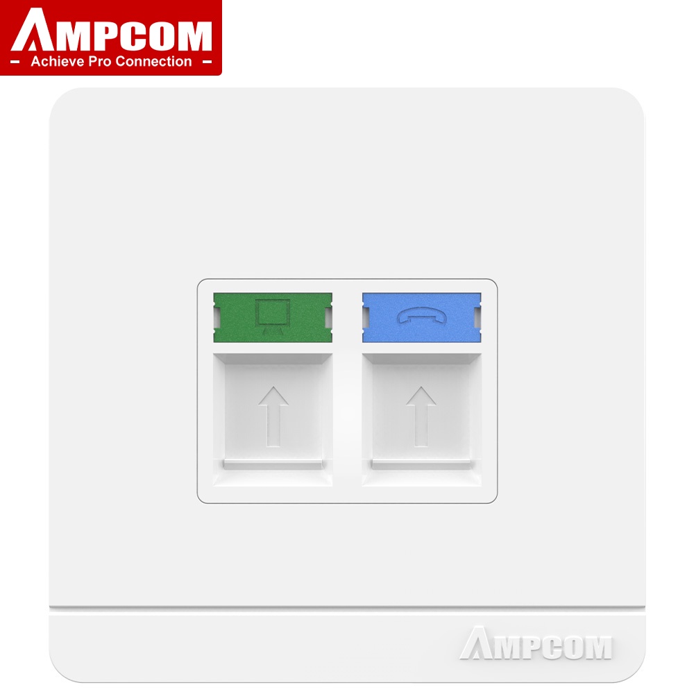 AMPCOM RJ11 RJ45 Faceplate Wall Socket Wallplate Face plate 1-Port 2 ...