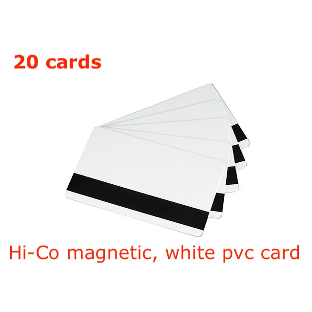 20 cards, white PVC cards with HICO Mag Stripe, CR-80/30mil, 3 track ...