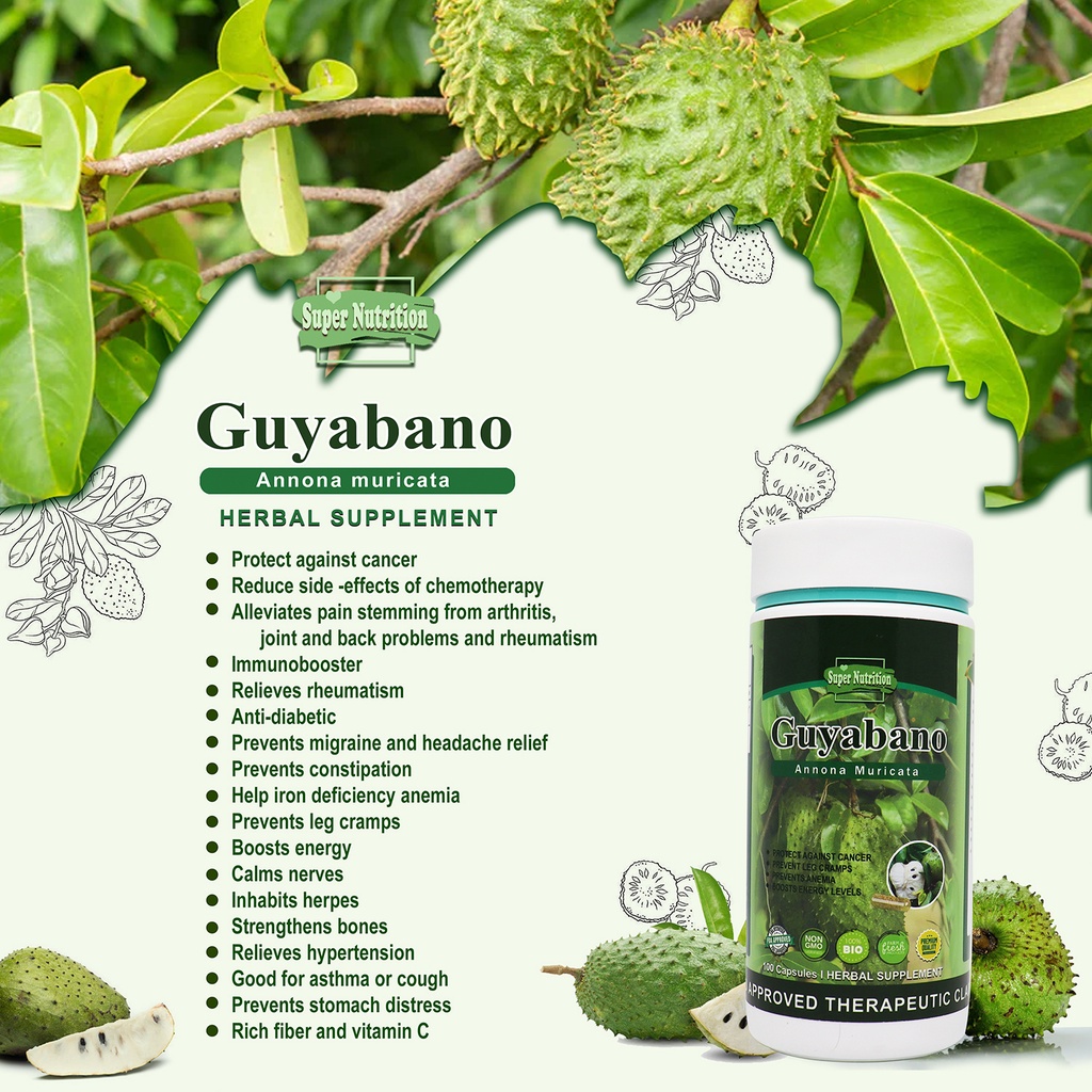 Natural Guyabano Herbal Supplement 100 Capsules x 500mg Bottle | Shopee ...