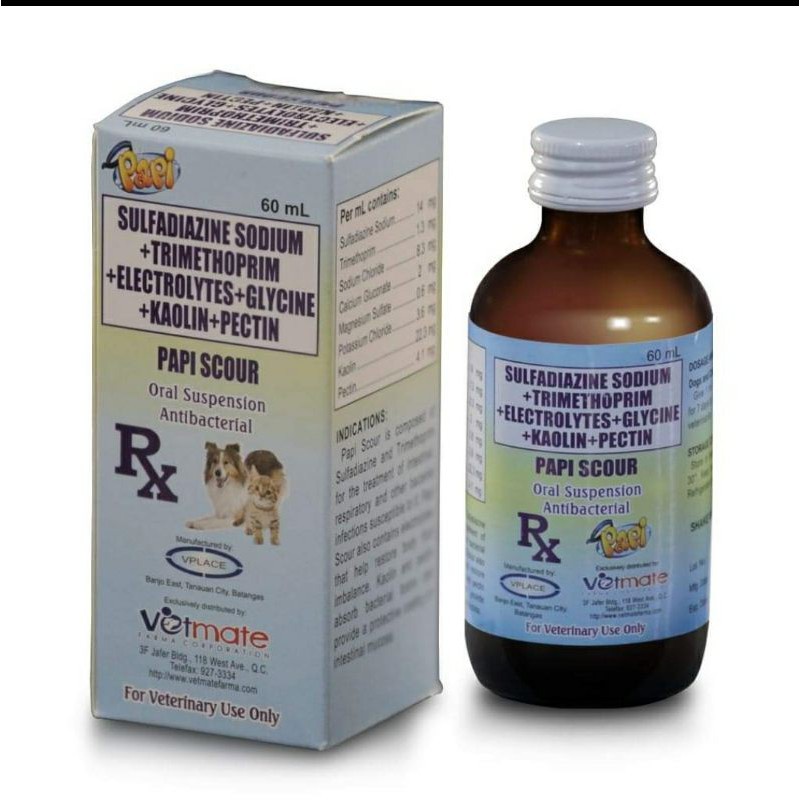 Papi Scour Antibacterial Oral Suspension for Dogs and Cats (60ml ...