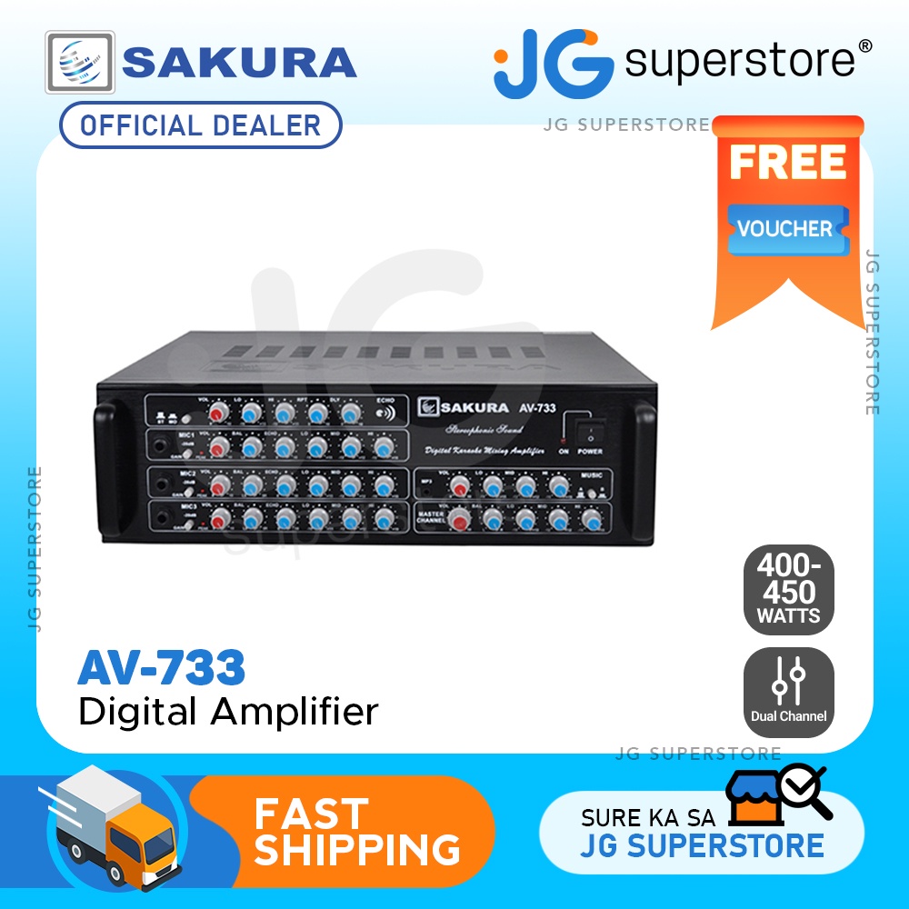 Sakura AV-733 400W / 450W 2-Channel Karaoke Mixing X 2 Stereo Amplifier w/ Digital Echo Delay ...