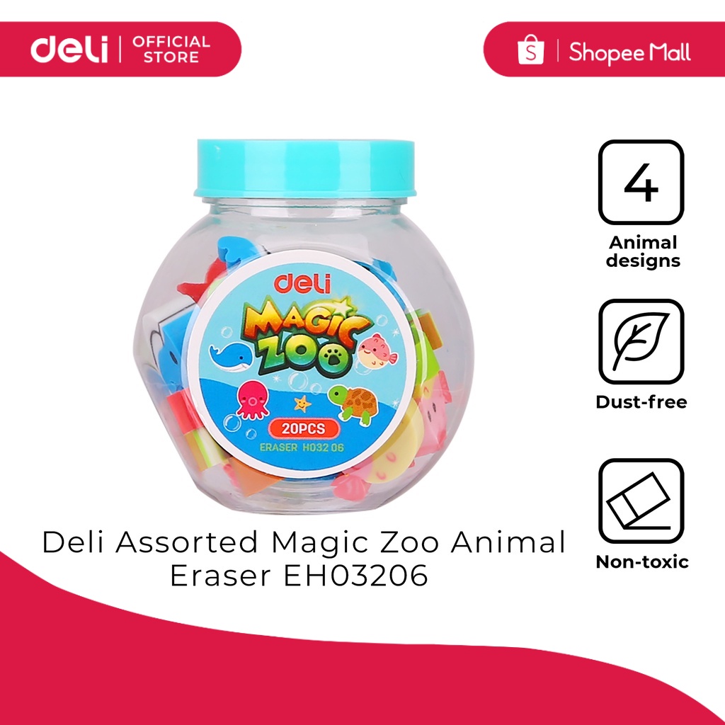 Deli EH03206 Assorted Magic Zoo Animal Eraser 1 Jar [7791EH03206] | Shopee Philippines