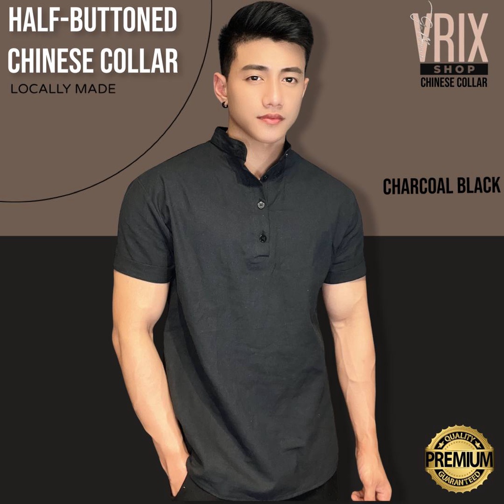 CHINESE COLLAR FOR MEN 4 BUTTONEDBY VRIX SHOP | Shopee Philippines