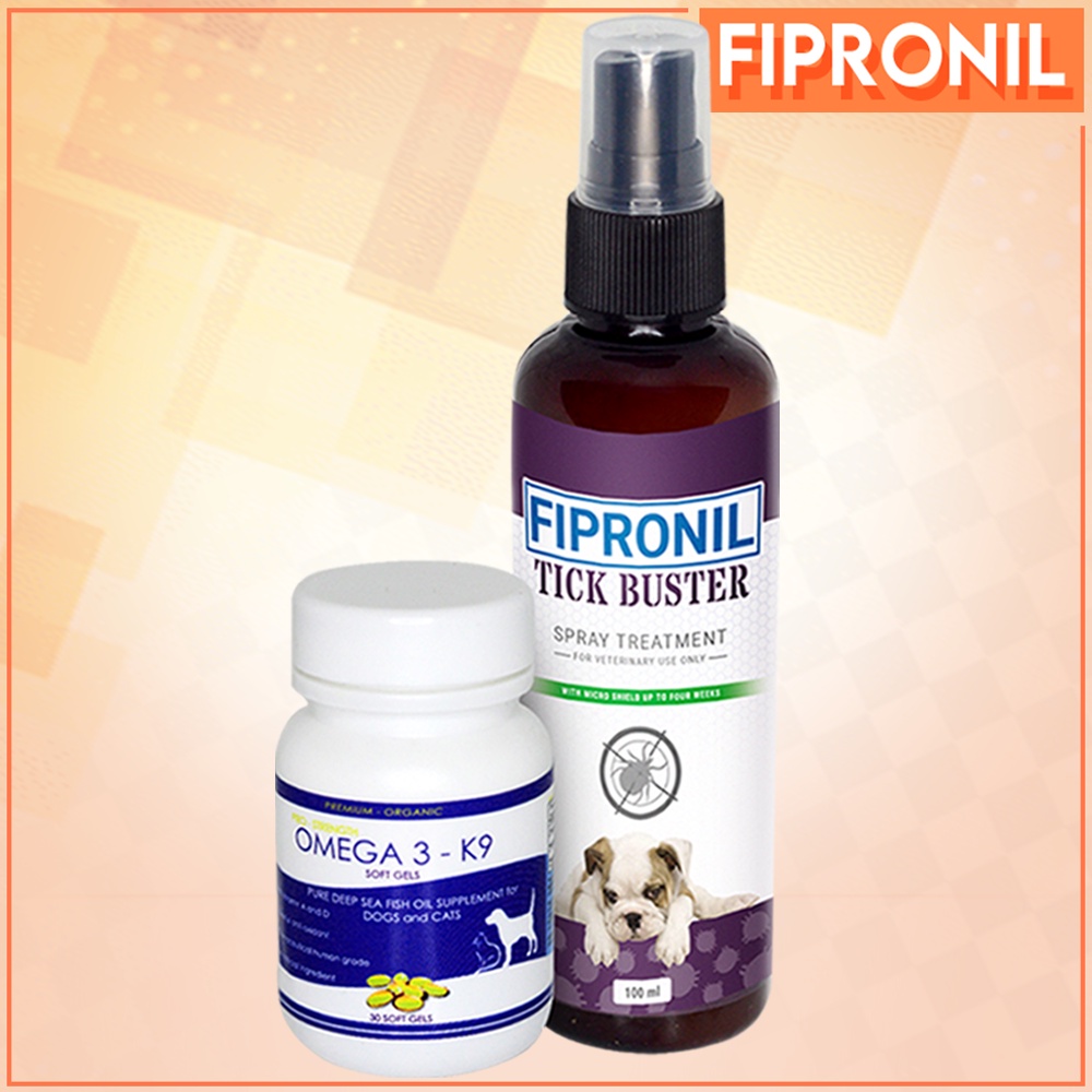 FIPRO-Tick Buster Fipronil Spray Treatment 100mL with Fish Oil 30 Soft ...